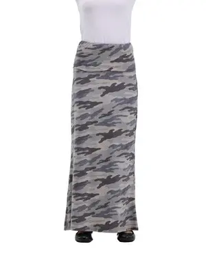 24SEVEN COMFORT APPAREL Essential Soft Stretch Elastic Waist Maxi Skirt - Grey Multi