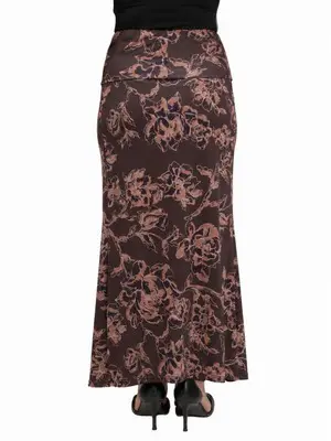 24SEVEN COMFORT APPAREL Essential Curvy Elastic Waistband Maxi Skirt - Brown Multi