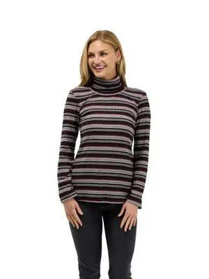 24SEVEN COMFORT APPAREL Essential Turtle Neck Long Sleeve Top - Black Multi