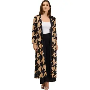 24SEVEN COMFORT APPAREL Essential Open Front Soft Stretch Long Cardigan - Brown Multi