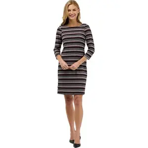 24SEVEN COMFORT APPAREL Essential Three-quarter Sleeve Bodycon Dress - Black Multi