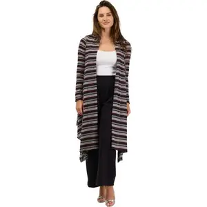 24SEVEN COMFORT APPAREL Essential Open Front Long Sleeves Cardigan Jacket - Black Multi