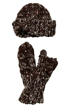 Free People Speckled Beanie & Mittens Set