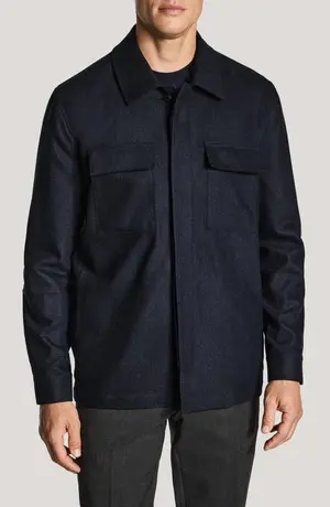 JACK VICTOR Colbey Flannel Twill Shirt Jacket - Navy