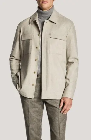 JACK VICTOR Colbey Flannel Twill Shirt Jacket - Sand