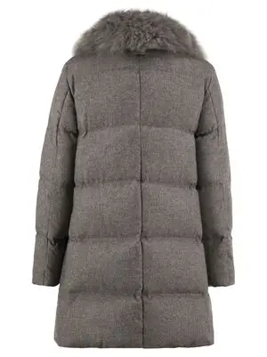 Herno Long Silk And Cashmere Down Coat With Fur Collar