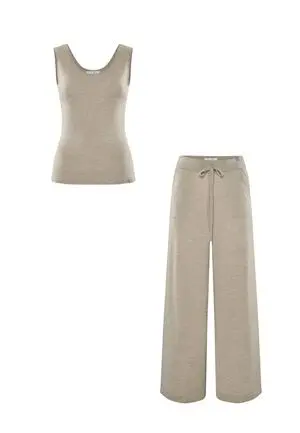 YOU LOOK PERFECT Merino Loungewear Set, Top Blossom & Pants Frida - Brown