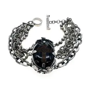 GEM KINGDOM Cross Multi-chain Bracelet Black - Black/silver