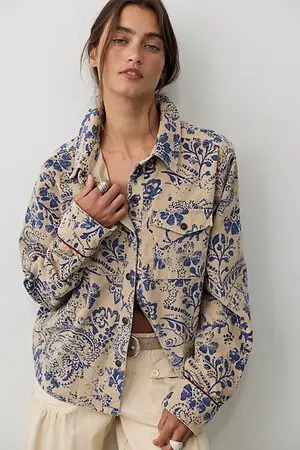 Free People We The Free Shades Of Blue Printed Button Down Top - Sky Blue Combo