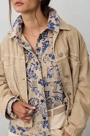 Free People We The Free Shades Of Blue Printed Button Down Top - Sky Blue Combo