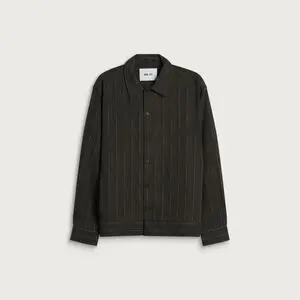 Nn07 Reed Yarn Dyed Stripe Overshirt - Shadow Moss