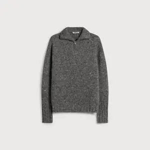 Auralee Homespun Tweed Knit Zip Jumper - Grey