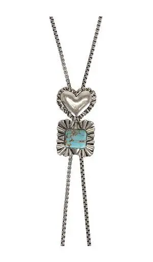 Lele Sadoughi Ruffle Heart Bolo Necklace In Metallic Silver