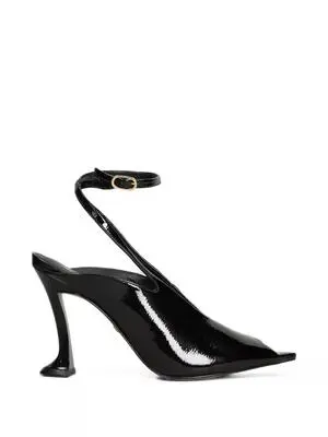 ANDREA CARRANO Silhouette Patent Ankle-strap Heeled Sandals - Black