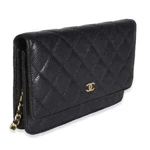 Chanel Quilted Caviar Classic Wallet On Chain - Black