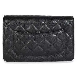 Chanel Quilted Caviar Classic Wallet On Chain - Black