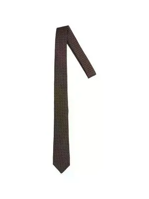 LARDINI Geometric-pattern Silk Tie - Brown