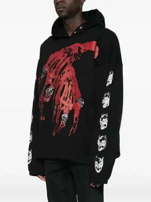 THUG CLUB Graphic-print Snap-button Hoodie - Black