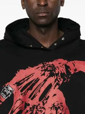 THUG CLUB Graphic-print Snap-button Hoodie - Black