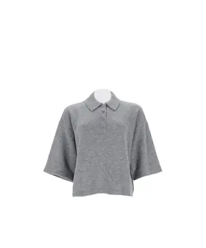 FRAME Cropped Cashmere Polo Top - Grey