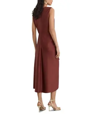 REISS Satin Gathered Waist Midi Dress