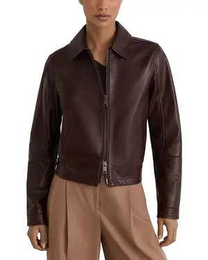 REISS Sorina Leather Jacket - Chocolate