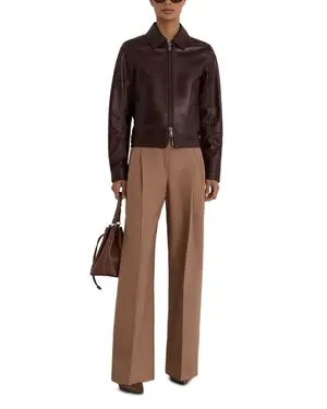 REISS Sorina Leather Jacket - Chocolate