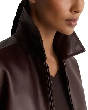 REISS Sorina Leather Jacket - Chocolate