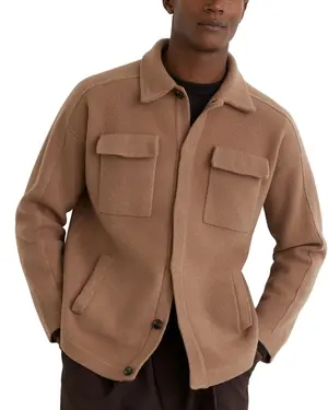 REISS Lockwood Wool Concealed Placket Overshirt - Camel