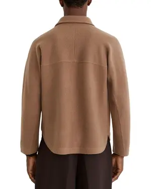 REISS Lockwood Wool Concealed Placket Overshirt - Camel