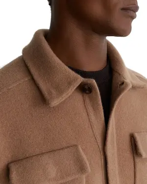 REISS Lockwood Wool Concealed Placket Overshirt - Camel