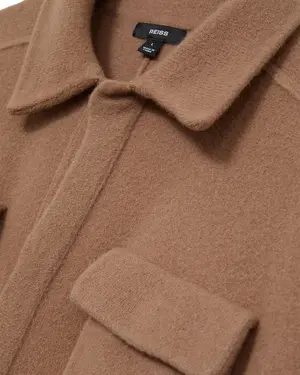 REISS Lockwood Wool Concealed Placket Overshirt - Camel