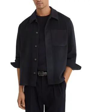 REISS Collin Point Collar Brushed Pocket Overshirt - Navy