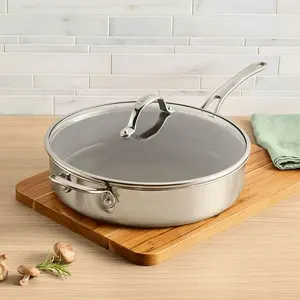 ANOLON Everlast Stainless Steel Ceramic Nonstick Saute Pan With Lid, 5 Quart - Silver