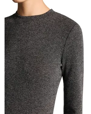 Vince Houndstooth Long Sleeve Crewneck Top