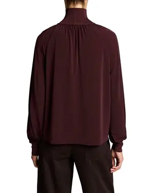 Vince Rib Trim Long Sleeve Gathered Turtleneck Top - Plum