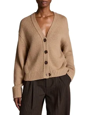 Vince Wool & Cashmere Boxy V Neck Cardigan - Camel