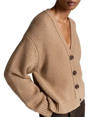 Vince Wool & Cashmere Boxy V Neck Cardigan - Camel
