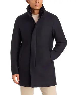 Herno Diagonal Wool Topcoat W/ Removable Fur Collar