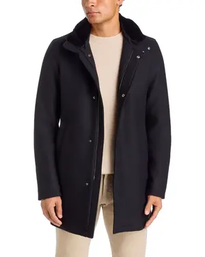 Herno Diagonal Wool Topcoat W/ Removable Fur Collar