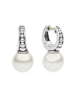 Lagos Sterling Cultured Freshwater Pearl Luna Pearl Drop Huggie Hoop Earrings - Silver