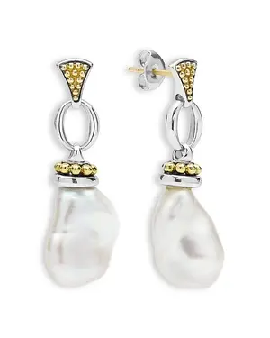 Lagos 18k Yellow Gold & Sterling Cultured Freshwater Pearl Luna Caviar Drop Earrings - Silver