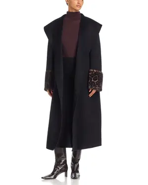 Apparis Jill Wool Faux Fur Trim Belted Long Coat