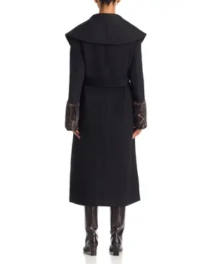 Apparis Jill Wool Faux Fur Trim Belted Long Coat