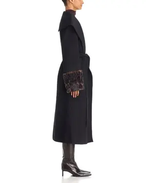 Apparis Jill Wool Faux Fur Trim Belted Long Coat