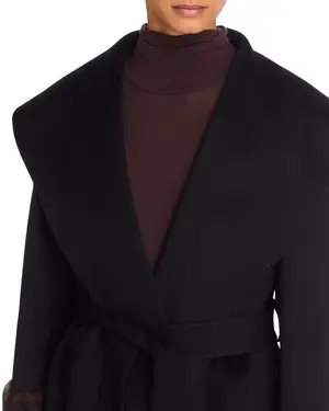 Apparis Jill Wool Faux Fur Trim Belted Long Coat