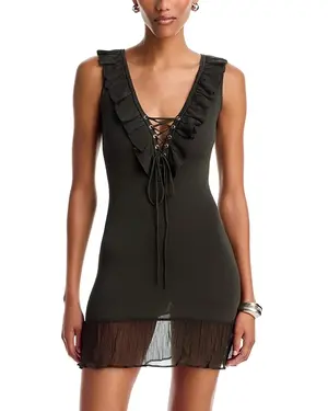 AYA MUSE Mela Lace Front Mini Dress - Forest