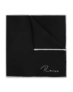 REISS Ceremony Silk Pocket Square Black