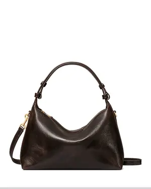 Tory Burch Mellow Distressed Leather Shoulder Bag - Chocolate
