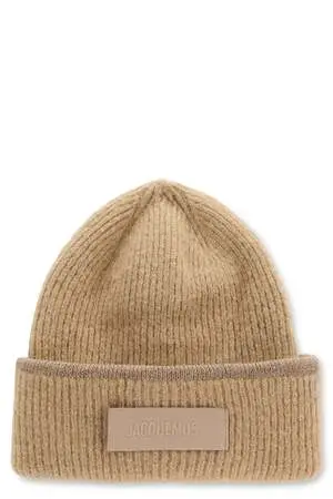 Jacquemus Jacquemus Knitted Turn-Up Beanie With Bent Top Camel